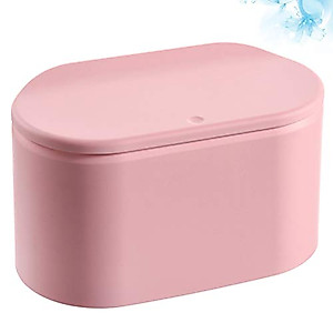 Ipetboom Garbage can with Lid Plastic Bins Press-Button Trash Can Plastic Desktop Garbage Can Oval Waste Paper Basket Container with Lid for Kitchen Bathroom Bedroom Small Containers