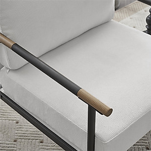 Penifun Modern Chic Accent Metal Frame, Upholstered Chenille Living Room Chairs with Removable Seat & Back Cushion, Comfy Leisure Lounge Reading Side Armchair for Bedroom, White