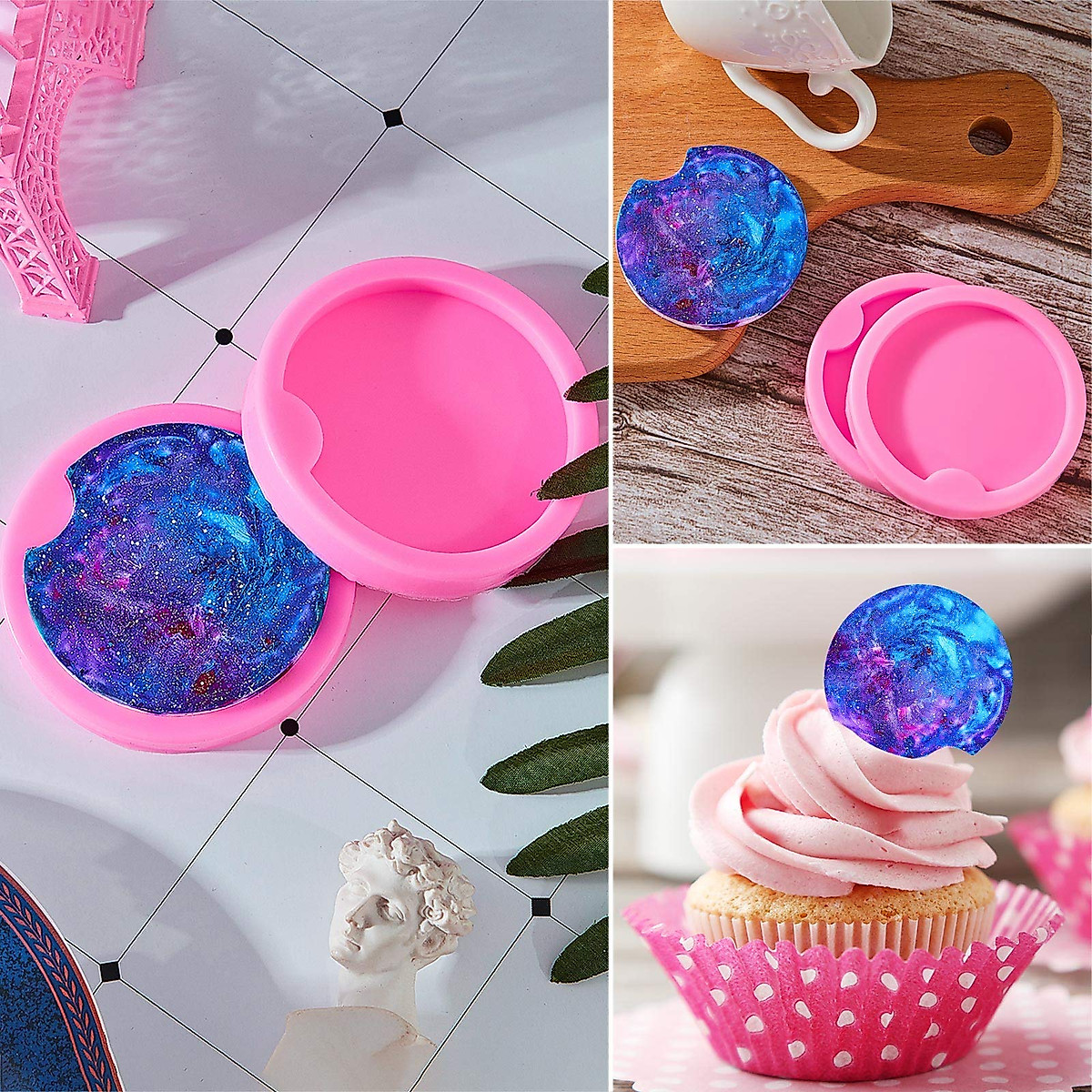 4 Pieces Silicone Resin Mold Keychain Pendant Mold DIY Coaster Mold Crafts Casting Mold Coaster Clay Mold for Homemade Coaster Jewelry Making Tool and DIY Keychain Decoration