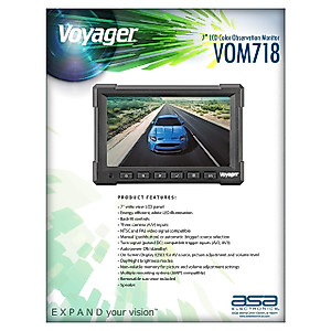 Voyager VOM718 7" LCD Color Backup Rear View Vehicle Observation Monitor w/ 3 Camera Inputs, Video for up to 3 Cameras (Cameras Sold Separately), NTSC/PAL Compatible, 12V - 24V Compatible