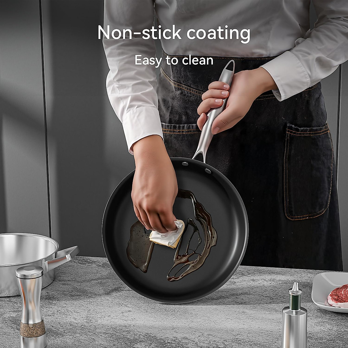 COOKNANO Stainless Steel Nonstick Frying Pan Set, 3 Piece cookware set, Tri-Ply Skillet, 8 inch, 9.5 inch, 11inch Cooking pan, Oven Dishwasher Induction Gas Safe, Silver, Suitable for All Stove