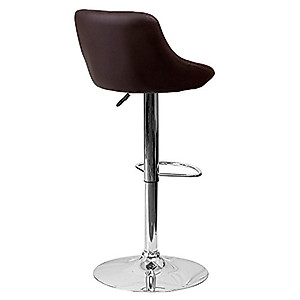 KLS14 Contemporary Bar Stool Bucket Seat Design Hydraulic Adjustable Height 360-Degree Swivel Seat Sturdy Steel Frame Chrome Base Dining Chair Bar Pub Stool Home Office Furniture - (1) Brown #1984