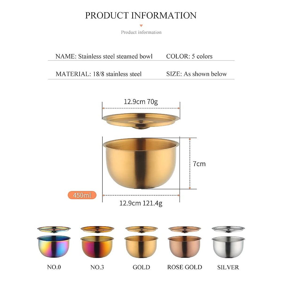 Stainless Steel Steamed Egg Bowl With Lid Cake Container Stirring Home Egg Bowl Storage Holder-Red