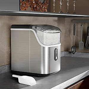 Nugget Ice Makers Countertop, 35lbs/Day Pebble Ice Maker Machine with Sonic Ice, Self-Cleaning Countertop ice Maker with Ice Scoop and Ice Basket for Home & Kitchen(Stainless Steels Silver)