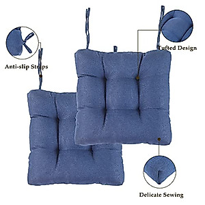 Faible Poisson Outdoor Chair Cushions Set of 2, Patio Furniture Floor Cushions, 21 x 21 Inch Square Seat Back Tufted Cushion, Dining Chairs Pads, Dark Blue