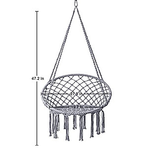 HBlife Hammock Chair, Hanging Swing with Macrame, Max 330 Lbs, Grey Hanging Cotton Rope Chair for Indoor, Outdoor, Bedroom, Patio, Yard, Deck, Garden and Porch, for Child