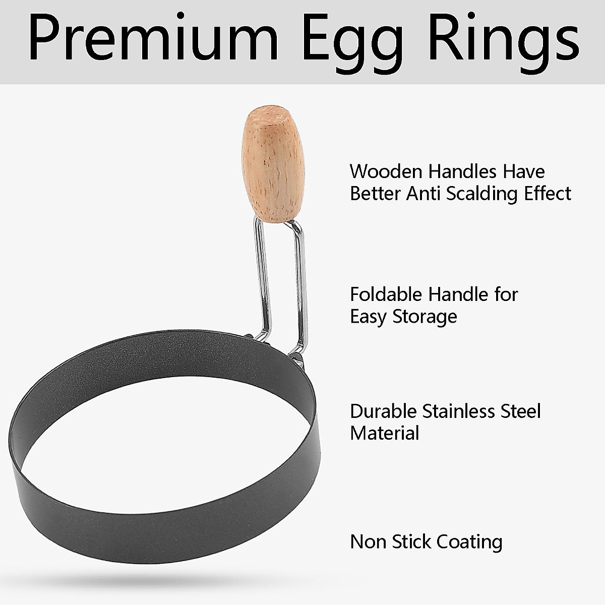 4Pcs Egg Rings With Wooden Handle, 3.5 Inch Egg Rings for Frying Eggs Stainless Steel Fried Egg Cooker Ring With Oil Brush Nonstick Griddle Egg shaper Ring Mold for Breakfast Sandwich English Muffins