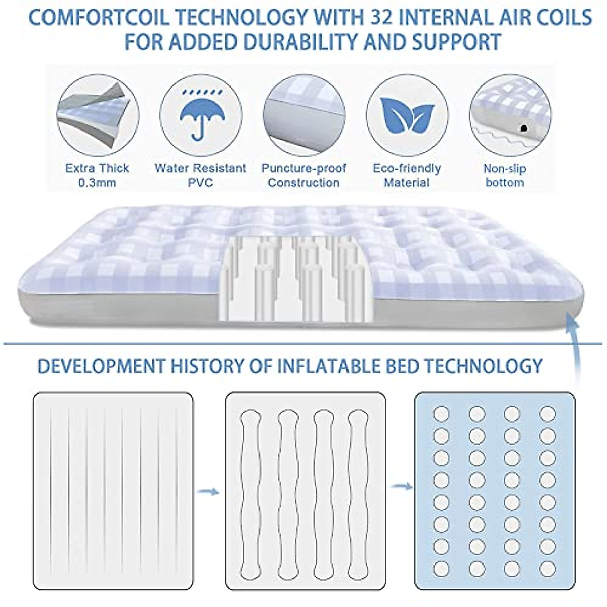 Giftway Twin Size Inflatable Air Mattress for Camping - Upgraded Height 9" Inflatable Mattress Foldable Air Bed with Waterproof Flocked Top - Portable Blow up Air Bed for Home/Travel/Housewarming Gift