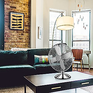 Simple Deluxe 12 Inch Stand Fan, Horizontal Ocillation 75°, 3 Settings Speeds, Low Noise, Quality Made Durable Fan, High Velocity, Heavy Duty Metal For Industrial, Commercial, Residential, Silver