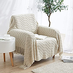 MOLLY ROCKY 100% Acrylic Knitted Throw Blanket Textured Solid Soft Decorative Throw for Sofa,Couch,Bed,50x60 Inch,Beige