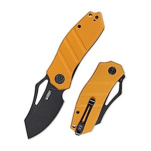 Kubey KU335 Folding Pocket Knife, 2.95 Inch Tanto Plain Blade, G10 Handles Outdoor Camping Hunting Knife with Thumb Hole Open and Reversible Clip, Utility Tool for Men and Women (Yellow)