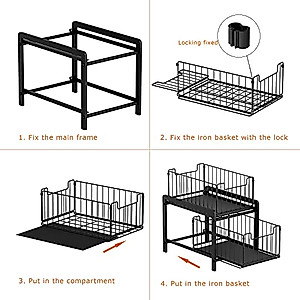 Under Cabinet Organizer,Under Sink Organizers and Storage,Cabinet Pull-Out Home Organizer Rack For Bathroom,2 Tier Kitchen Countertop Sliding Drawer Storage Basket,Pantry Stackable Storage Shelves