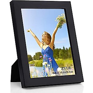 ZYUE 6x8 inch Picture Frame Made of Wood and High Definition Plexi Glass for Wall Mounting and Table Top Display Photo Frame Black