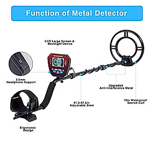 CITELER Metal Detector for Adults & Kids, Professional High Accuracy Gold Detector with Bigger LCD Display, Waterproof Metal Detectors with 10" Search Coil, 5 Modes, Advanced DSP Chip