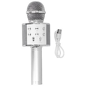 WS-858 Bluetooth Karaoke Microphone Recording 3-in-1 Handheld Portable Mic Speaker Machine Music Player Recorder for Karaoke Party Wedding Meeting