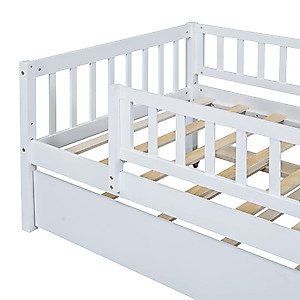 Harper & Bright Designs Twin Size Daybed with Trundle, Wood Kids Twin Platform Bed Frame with Rails, No Box Spring Needed, Easy Assembly (White)