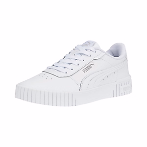 PUMA Womens Carina 2.0 Sneaker, PUMA Womens White-PUMA Womens White-PUMA Womens Silver, 10
