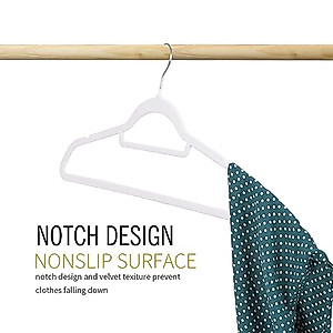 ManGotree 30 Pack Velvet Hangers with Tie Bar, Non-Slip Suit Hangers, Heavy Duty Felt Hangers with 360° Swivel Hook, Space Saving Coat Hangers, Ultra-Thin Clothes Hangers (White)