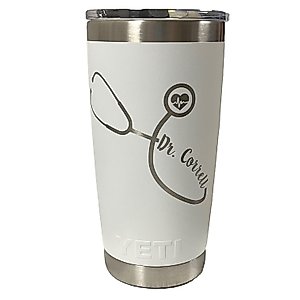 Stethoscope Design w/Custom Name Engraved yeti Stainless Steel Travel Mug - NOT A STICKER!