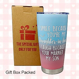 CTIGERS Funny Daughter in Law Tumbler with Lid and Straw Insulated Travel Mug Gifts for Daughter-in-law Birthday,Christmas,Thank Giving Day,Wedding Gifts 20 oz Blue Red Gradient