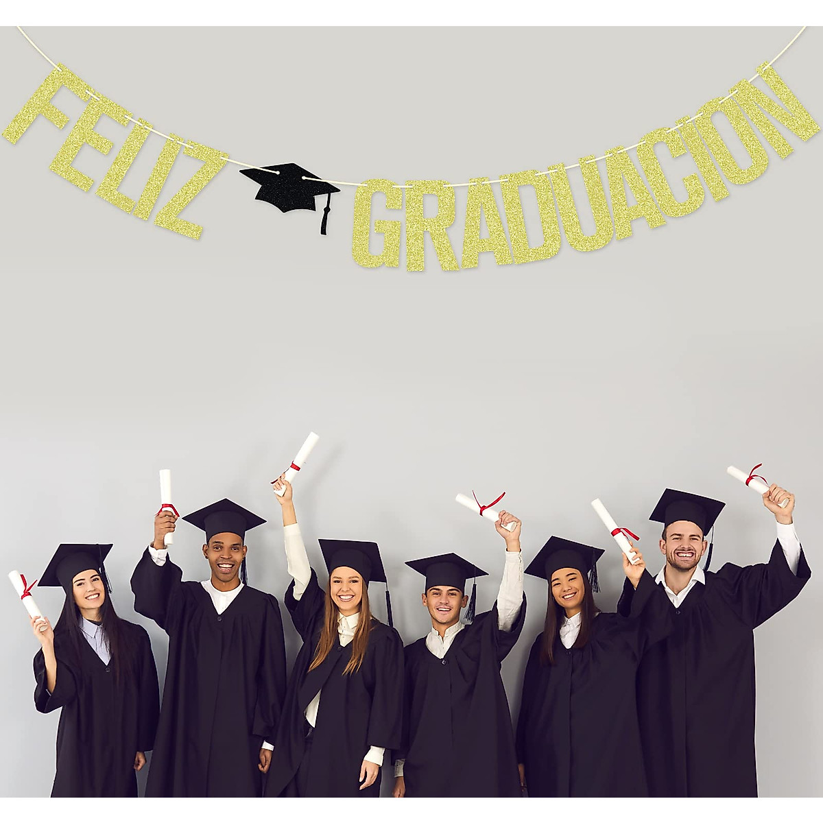 Feliz Graduacion Banner, Spanish 2025 Graduation Banner, 2025 Congrats Grad Banner, Class of 2025 Graduation Party Decorations Gold Glitter