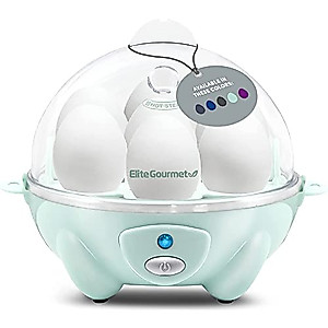 Elite Gourmet EGC007M# Rapid Egg Cooker, 7 Easy-To-Peel, Hard, Medium, Soft Boiled Eggs, Poacher, Omelet Maker, Auto Shut-Off, Alarm, 16-Recipe Booklet, Mint