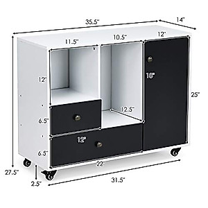 Giantex Mobile File Cabinet on Wheels - Lateral Filing Cabinet with Drawer, Open Shelves, Lockable Wheels, Printer Stand for Letter/Legal/A4 Size Files, Office Storage Cabinet (Round Knob)