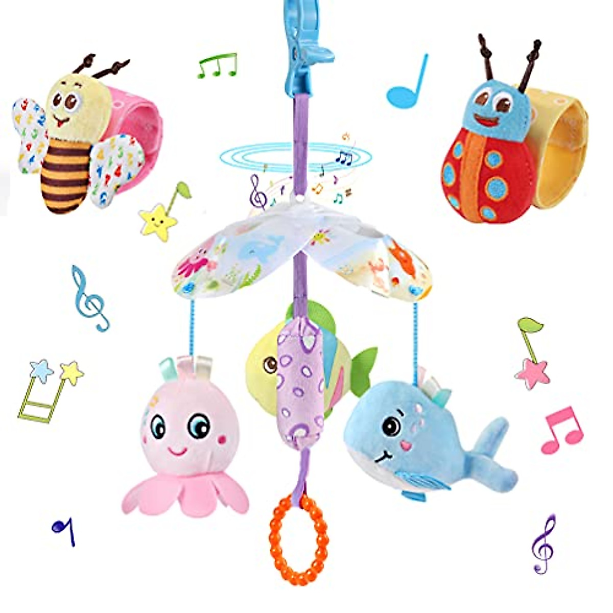 YOYIKER Baby Toys Stroller Toy Clip On Car Seat Toys for Infant, Babies Hanging Toy with Rattle for Toddlers Gift (Marine Animals)