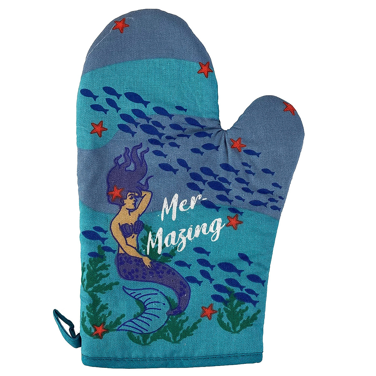 Mer-Mazing Oven Mitt Funny Mermaid Ocean Sea Mystical Kitchen Glove Funny Graphic Kitchenwear Funny Summer Novelty Cookware Blue Oven Mitt