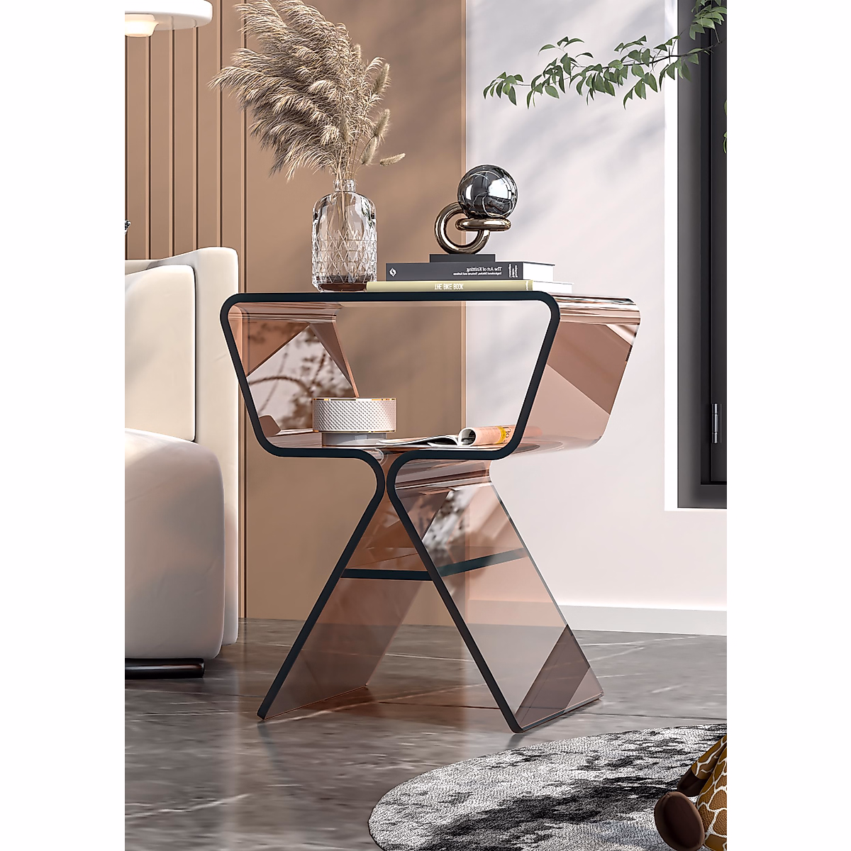 Smitten.Life Acrylic Table,Nightstand Side Modern Design Clear Home Decor Display End Table for Living Room Bedroom Home (Yellow Tea)