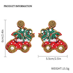 LITRENDY Beaded Christmas Earrings for Women Handmade Holiday Reindeer,Boot, Bell,Hat Earrings Christmas Drop Dangle Earrings Festive Jewelry Gifts (Christmas Car)