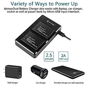 Artman LP-E17 Battery 2-Pack and USB Dual Charger Kit for Canon Eos RP R10 Rebel T8i T7i T6i T6s SL2 SL3 EOS M6 M5 M3 77D 200D 750D 760D, 800D 8000D KISS X8i DSLR Camera (Black)
