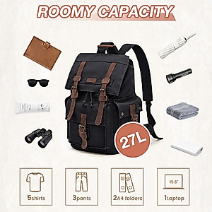 Kattee Men’s Leather Canvas Backpack Large School Bag Travel Rucksack Black