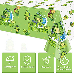 PTECDROTS 4Pcs Turtle Tablecloth, Cute Turtle Party Table Covers, Rectangular Table Decoration for Under The Sea Party Decorations Turtle Birthday Party Decorations Supplies，51 x 86.6 Inch