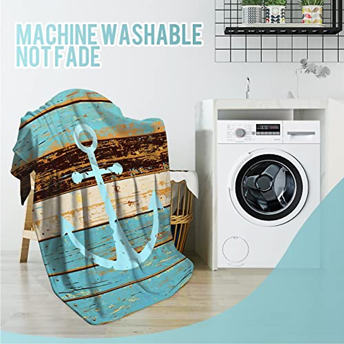 Levens Nautical Anchor Blanket Gifts for Men Boys, Rustic Wood Board Print Decoration for Home Bedroom Living Room Couch, Soft Cozy Smooth Lightweight Throw Blankets Blue 50"x60"