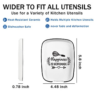 Spoon Fork Rest Happiness Is Homemade Ceramic Heat-Resistant Kitchenware Kitchen Accessory, Suitable for Dinner Party Host, Dining Table, Kitchen Countertop or Stove Top and Gift for Home Chef