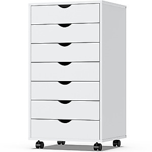 Sweetcrispy 7 Drawer Chest - Storage Cabinets Dressers Wood Dresser Cabinet with Wheels Mobile Organizer Drawers for Office, Home, White