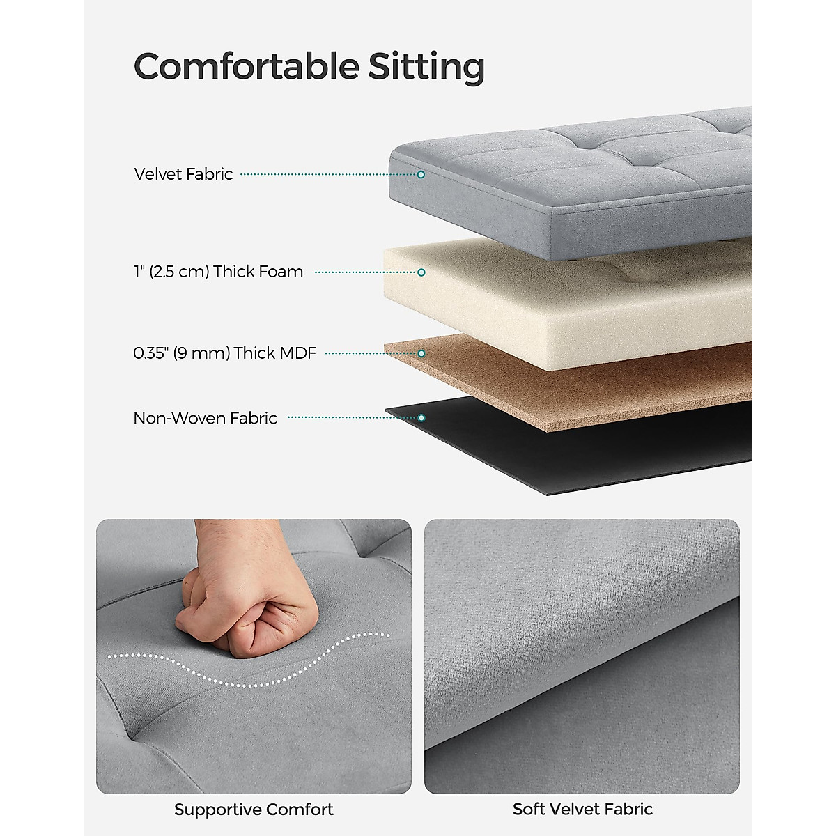 SONGMICS Storage Ottoman Bench, Foldable Ottoman Foot Rest, 15 x 43 x 15 Inches, End of Bed Bench, Storage Chest, Load up to 660 lb, for Living Room, Bedroom, Entryway, Dove Gray ULSF277G02