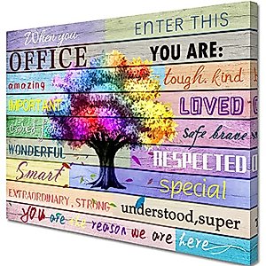 Inspirational Wall Art Office Motto Decor Quotes Colorful Tree Signs Pictures Wonderful Linen Painting Motivational Wall Decals for Home Office Room Decor Framed Canvas Prints 12x16 inches
