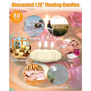 Treela 80 Pcs 1.73 Inch Unscented Floating Candles, Dripless Tealight Candles Home Decorations, Cute and Elegant Burning Candles for Wedding Vases Centerpieces Party Accessories (Ivory)
