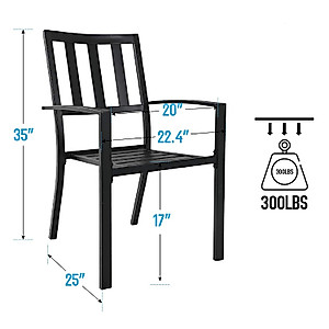 PHI VILLA Patio Dining Stackable Chairs, Outdoor Wrought Iron Furniture Set Bistro Chairs with Armrest,Black (Square Pattern, 4 Set)