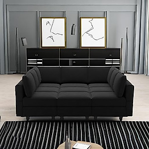 Belffin Modular Sectional Sofa with Ottomans Velvet Reversible Sleeper Chaise Bed Storage Seat Black
