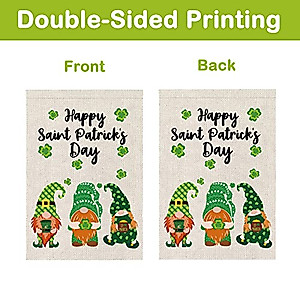 Mocossmy St Patrick's Day Garden Flags, 2 PCS 12.5 X 18 inch Double Sided Irish Gnome Shamrock Welcome Garden Flag Burlap Banner for St Patrick's Day Spring Home Outdoor Yard Lawn Farmhouse Decoration