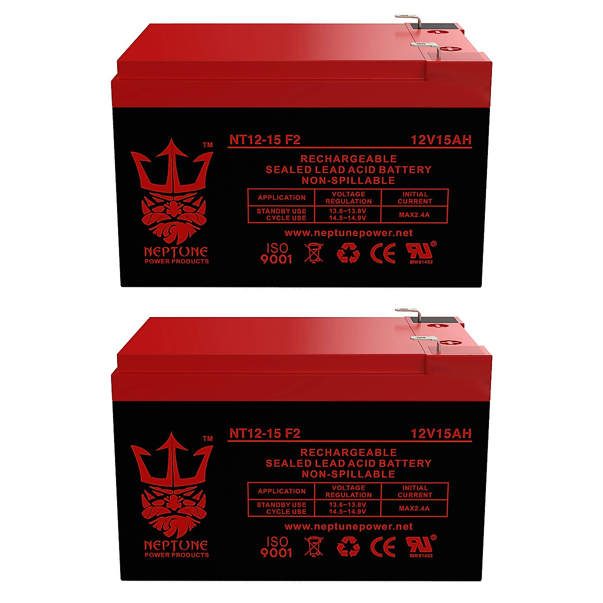 Neptune Power Products Brand NT12-15 F2-12V 15AH F2 SLA Rechargeable Battery Replacement for Go Go Elite Traveller SC40E, SC44E - 2 Pack- USA Technical Support