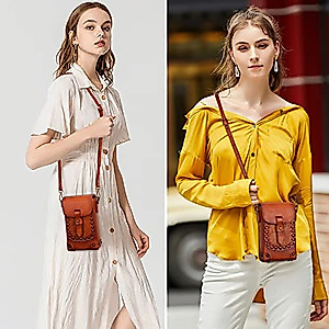 Montana West Crossbody Handbag Genuine Leather Shoulder Bag Mini Vintage Cell Phone Purse for Women Brown MWG02-9062_BR