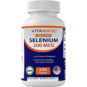 Vitamatic Yeast Free Selenium 200mcg as Selenomethionine Supplement Essential Trace Mineral with Superior Absorption 240 Tablets