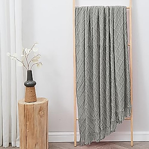 inhand Knitted Throw Blankets for Couch and Bed, Soft Cozy Knit Blanket with Tassel, Light Grey Lightweight Decorative Blankets and Throws, Farmhouse Warm Woven Blanket for Men and Women, 60"x80"