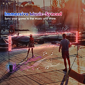 YepItIs LED Badminton Net, 17ft Light Up Portable Badminton Set with APP & Remote Control, Music Sync, Easy Setup Nylon Net with Poles for Badminton, Kids Volleyball, Pickleball (Badminton Net Set)