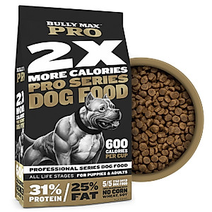 Bully Max Pro 2X High Calorie & High Protein Dry Dog Food for Puppy & Adult Dogs - Healthy Weight Gain & Muscle Building for Small & Large Breeds - Slow-Cooked, 600 Calories/Cup, Chicken Flavor, 4lb.