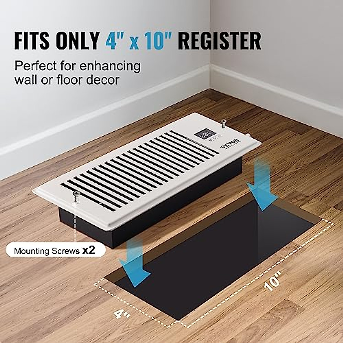 VEVOR Register Booster Fan, Quiet Vent Booster Fan Fits 4” x 10” Register Holes, with Remote Control and Thermostat Control, Adjustable Speed for Heating Cooling Smart Vent, White